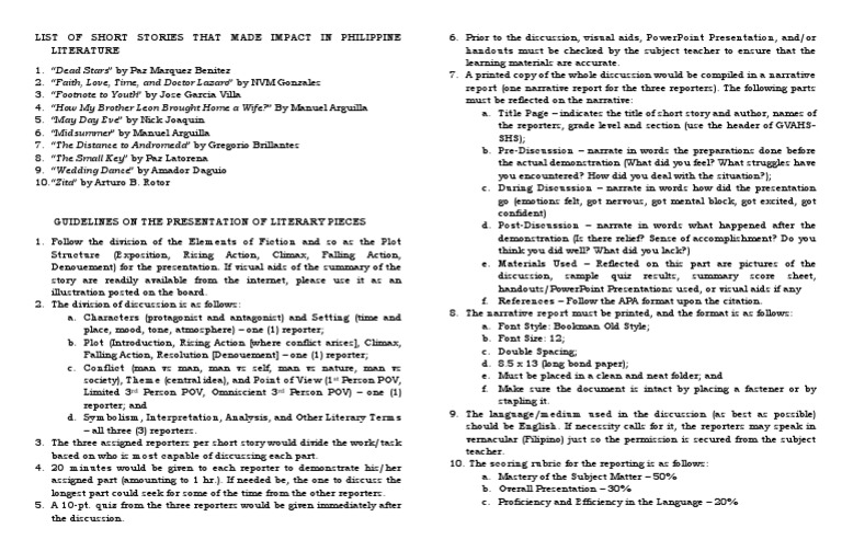 Guidelines On The Presentation of Literary Pieces | PDF | General Fiction