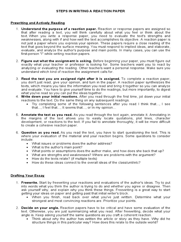 How to Write a Reaction Paper | PDF | Essays | Paragraph