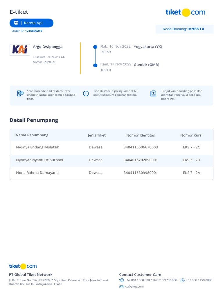 Train E-Ticket - Order ID 1215889216 - YK-GMR | PDF