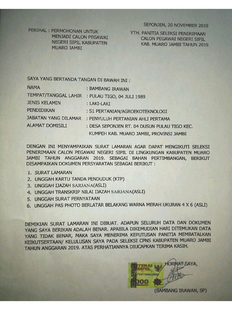 Contoh LAMARAN CPNS | PDF