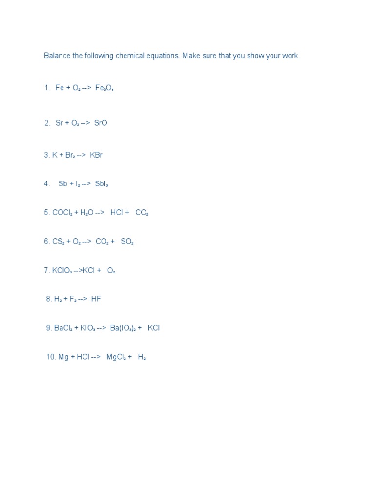 Balance Chemical Equations | PDF