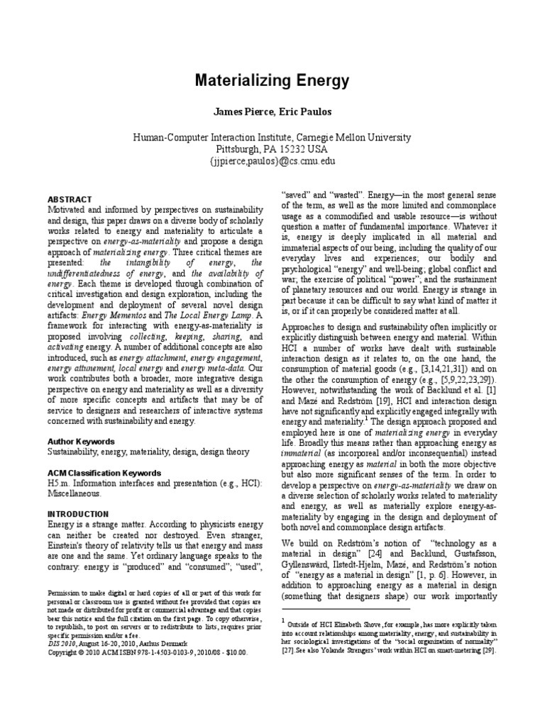 Materializing Energy - DIS2010 | PDF | Concept | Experience