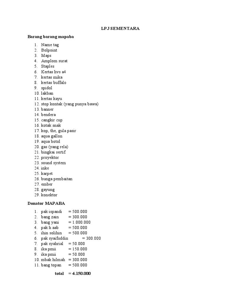 LPJ Sementara Mapaba Iii | PDF
