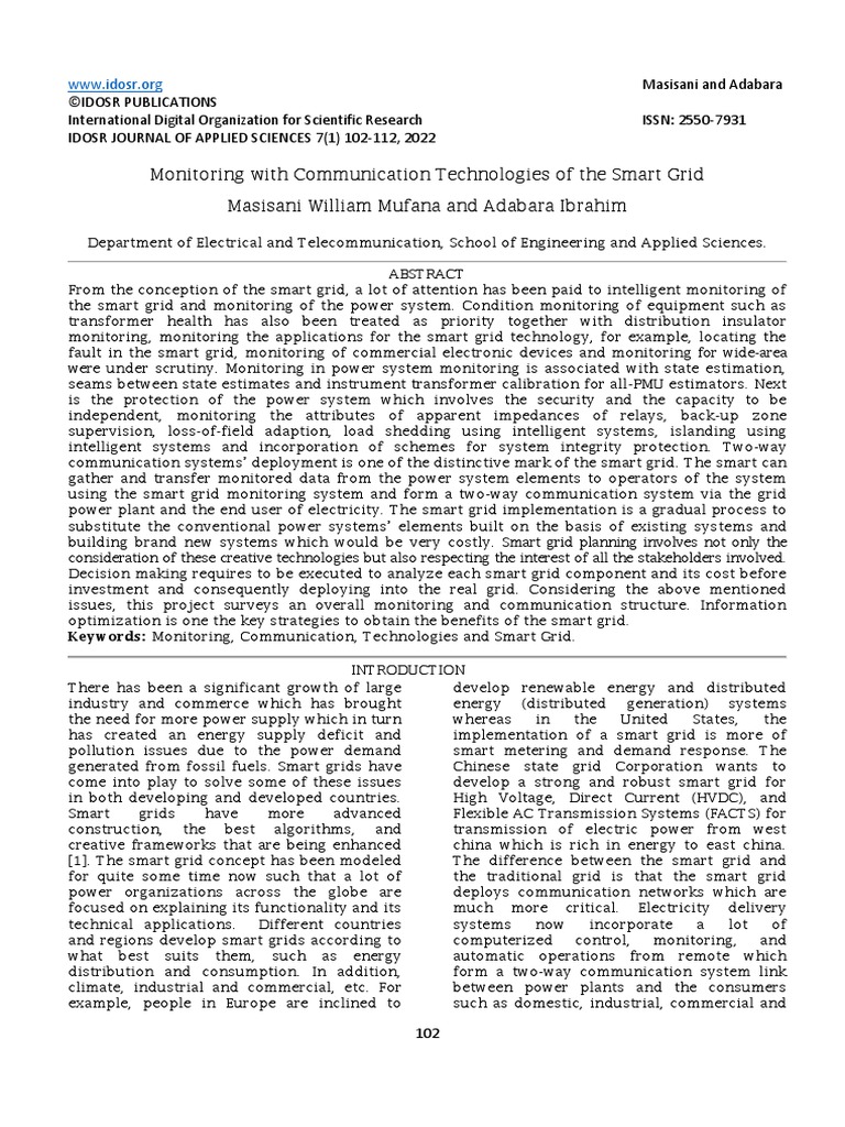 Monitoring With Communication Technologies of The Smart Grid | PDF | Smart Grid | Electrical Grid