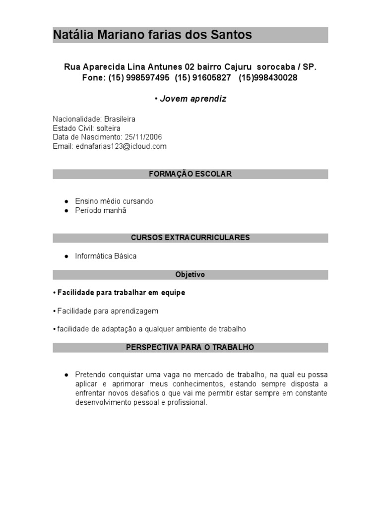 Natália CV | PDF | Carreira e Crescimento
