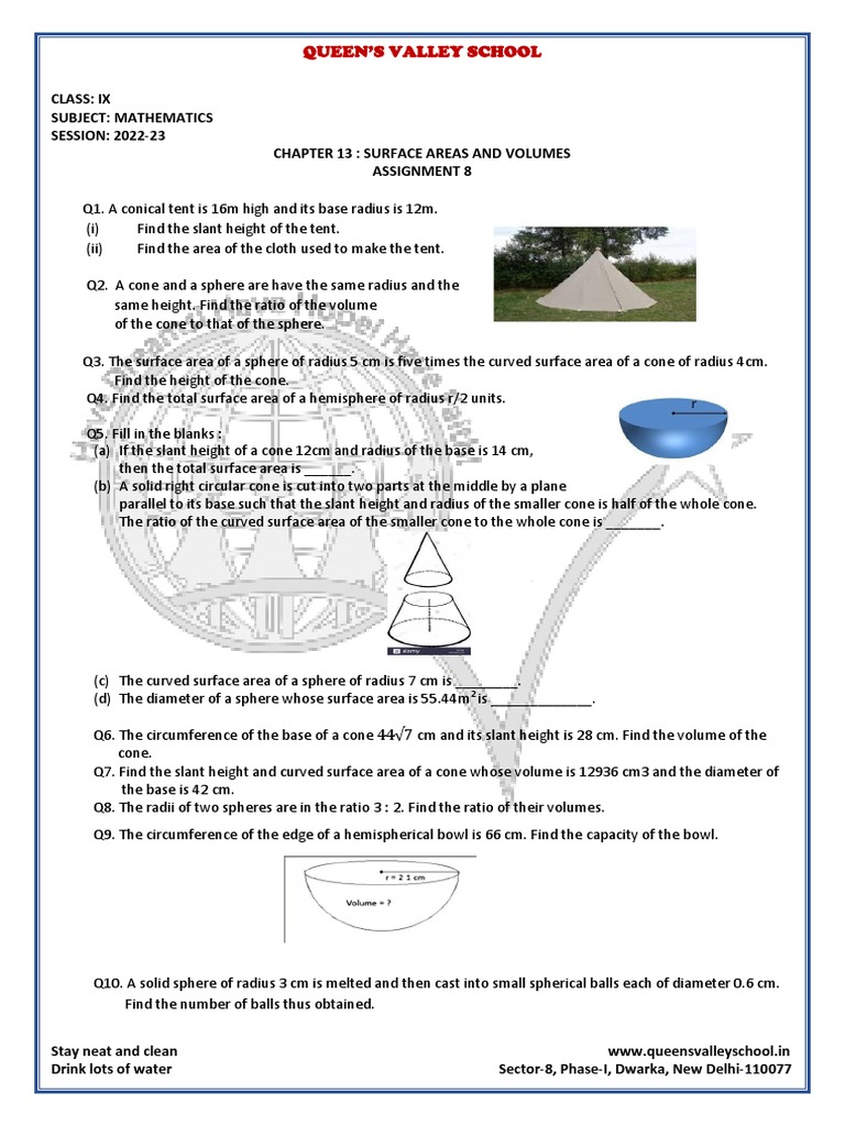 Class 9 - Mathematics - CH 13 - Surface Areas and Volumes | PDF
