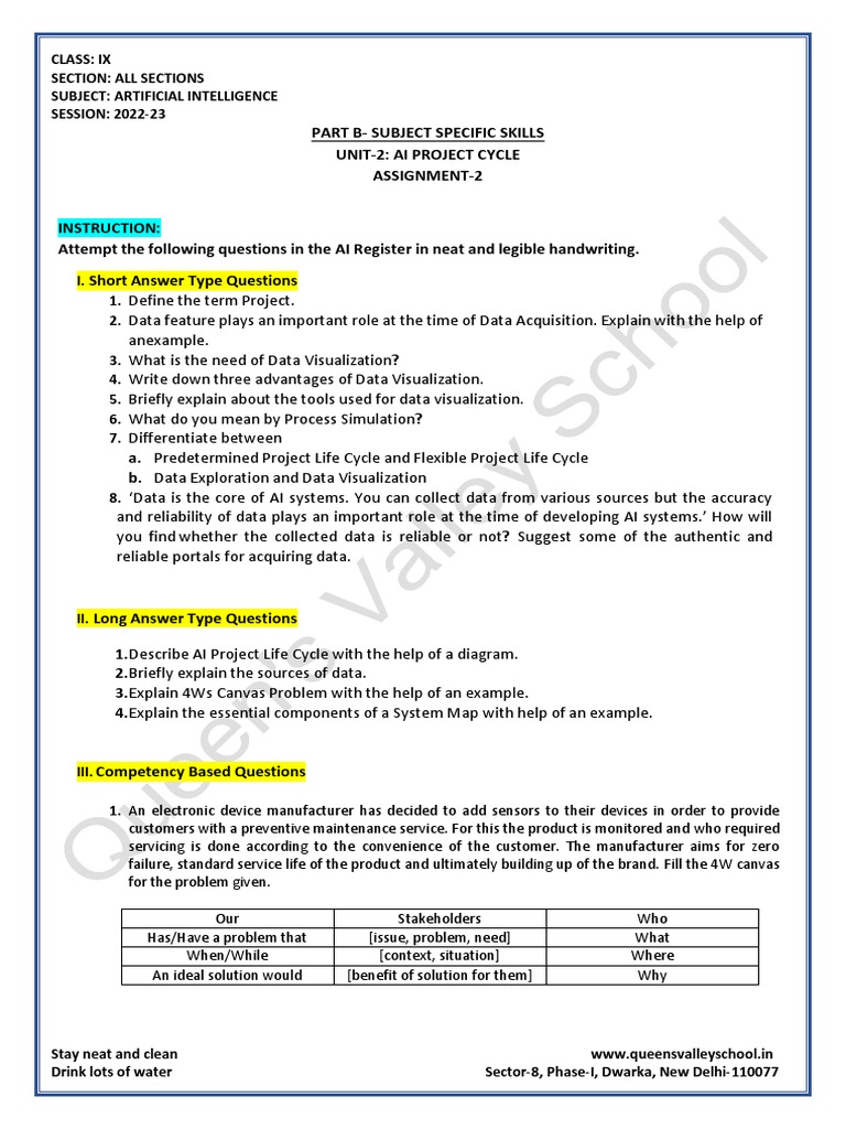 Class Ix - Artificial Intelligence - Unit-2 Ai Project Cycle Assignment - 2 | PDF