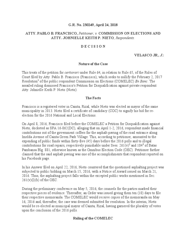 COMELEC Disqualification Ruling Explained | PDF | Burden Of Proof (Law ...