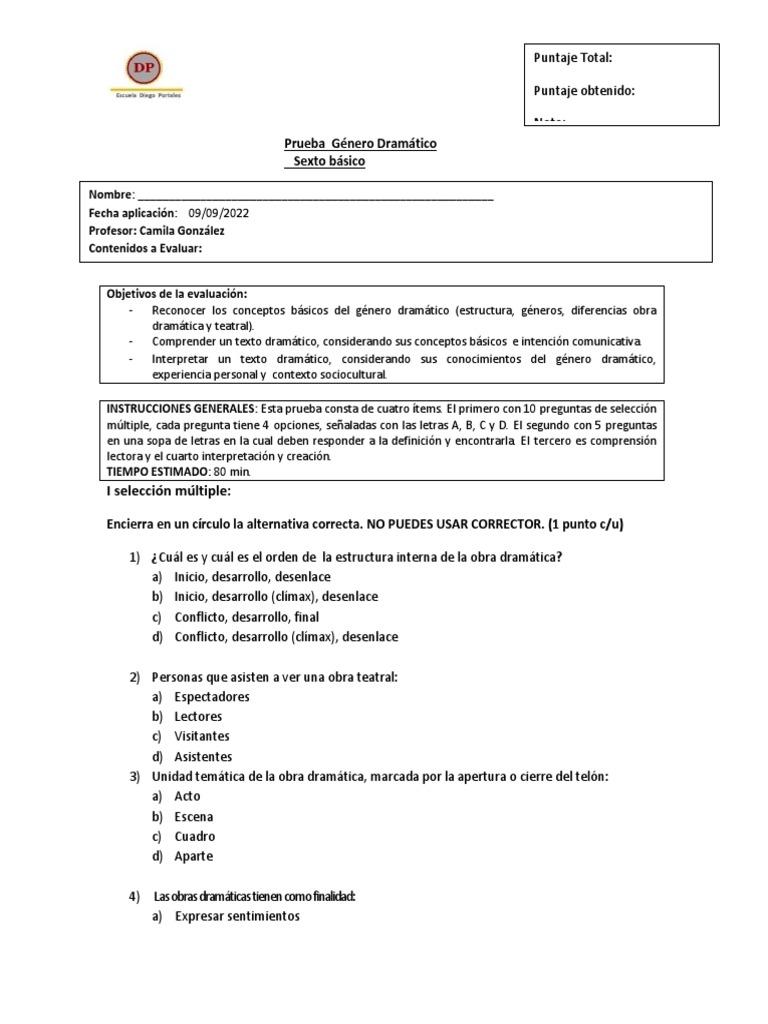Prueba Género Dramático | PDF