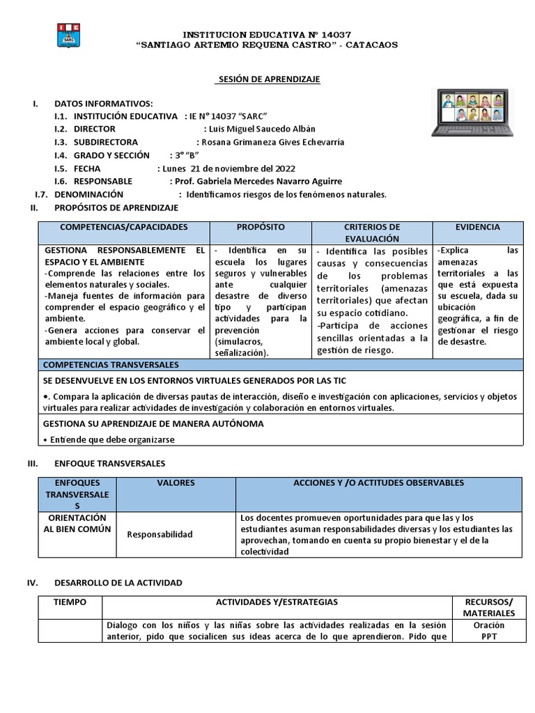 Sesión de Aprendizaje Lunes | PDF | Aprendizaje | Evaluación