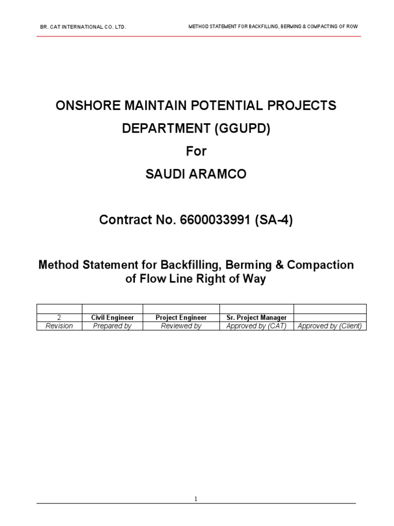 01.07.2021 Method Statement For Backfilling, Berming & Compacting of ...