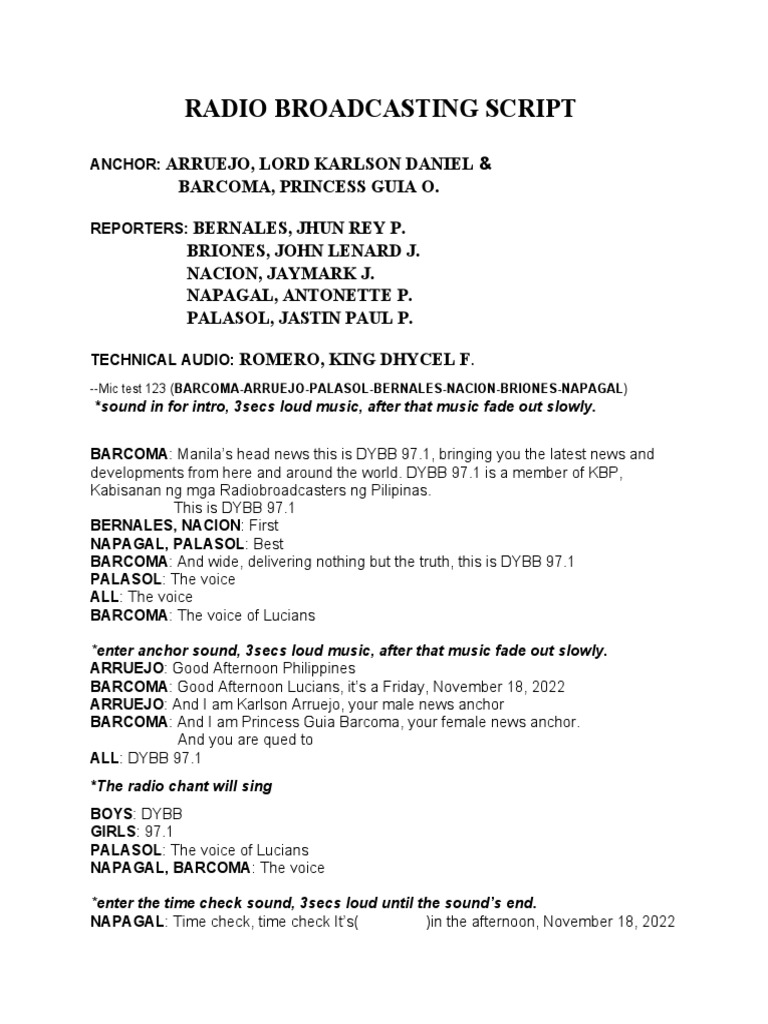 Radio Broadcasting Script Pdf