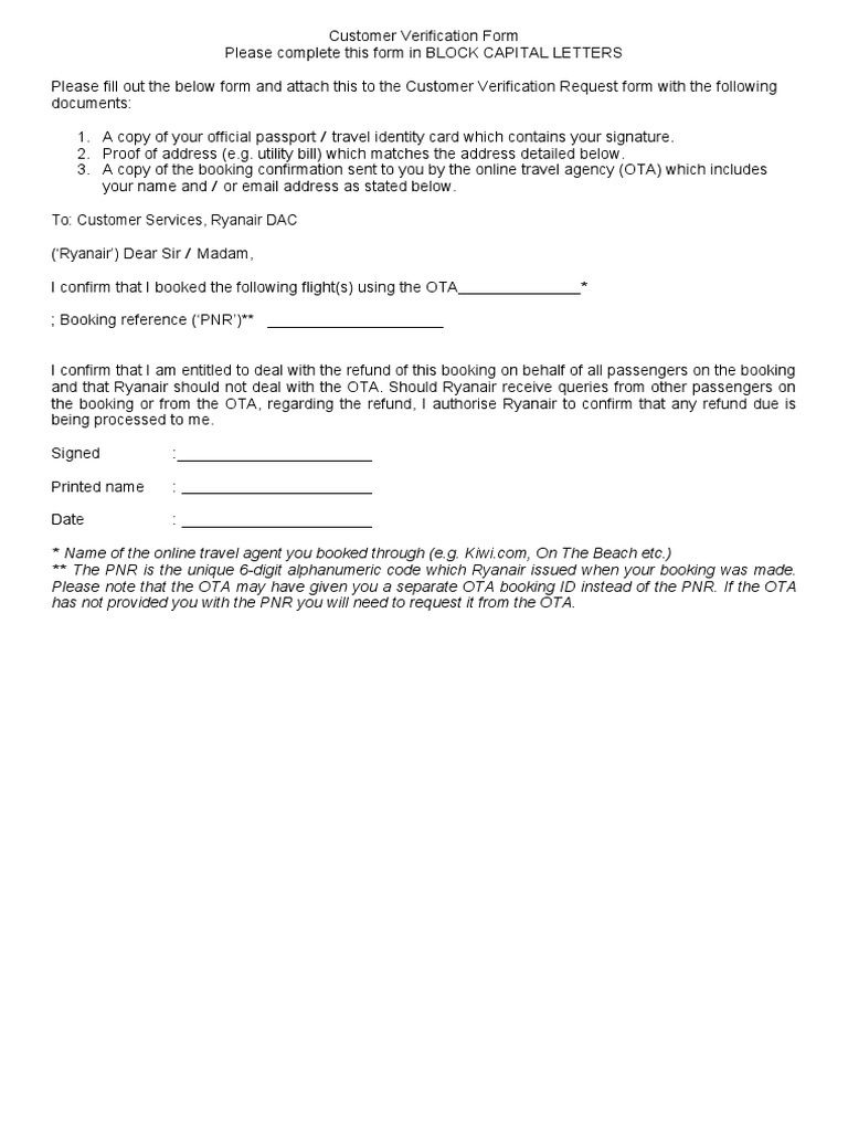 Customer Verification Form en v2 | PDF