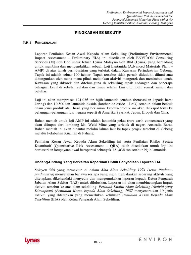 EIA & Risk Assessment for Gebeng Plant | PDF