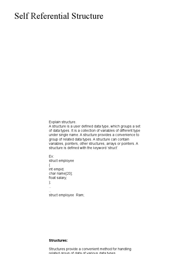 Self Referential Structure | PDF | Pointer (Computer Programming ...