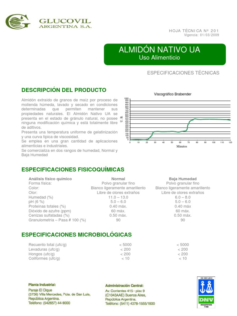 Maicena Glucovil - Ficha Tecnica | Alimentos | Comida y bebida