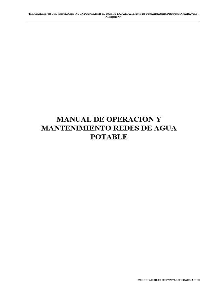 Manual de Operaciones y Mantenimiento Sistema de Agua Potable | PDF | Agua | Alcantarillado