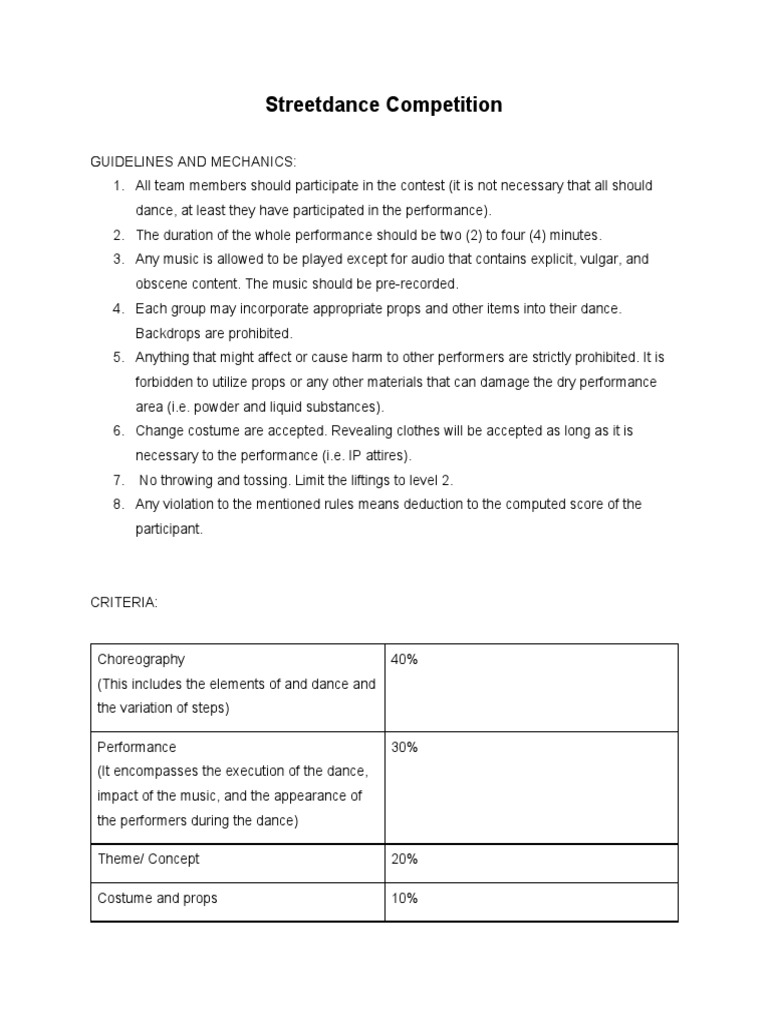 Streetdance Competition - Mechanics | PDF