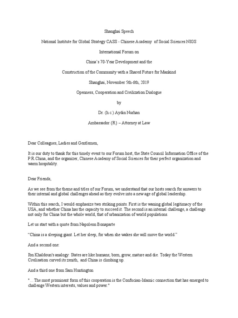 Shanghai Speech | PDF