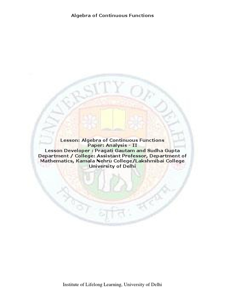 Algebra of Continuous Functions | PDF