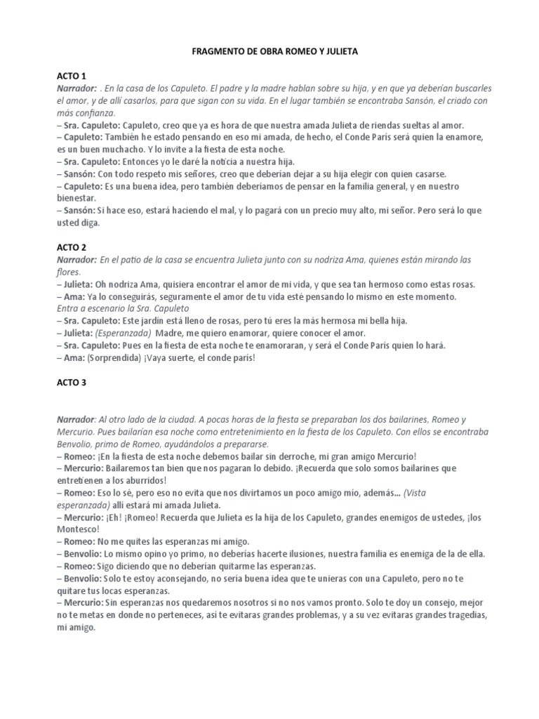 Fragmento de Obra Romeo y Julieta | PDF