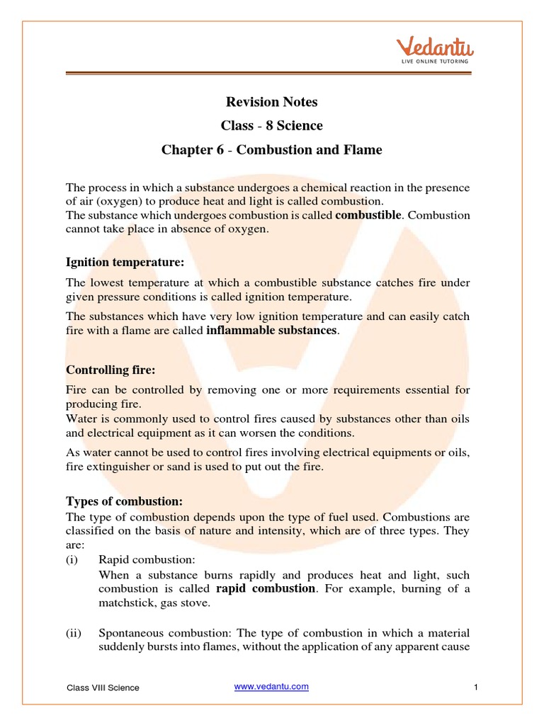 Class 8 Science Chapter 6 Revision Notes | PDF | Combustion | Fuels