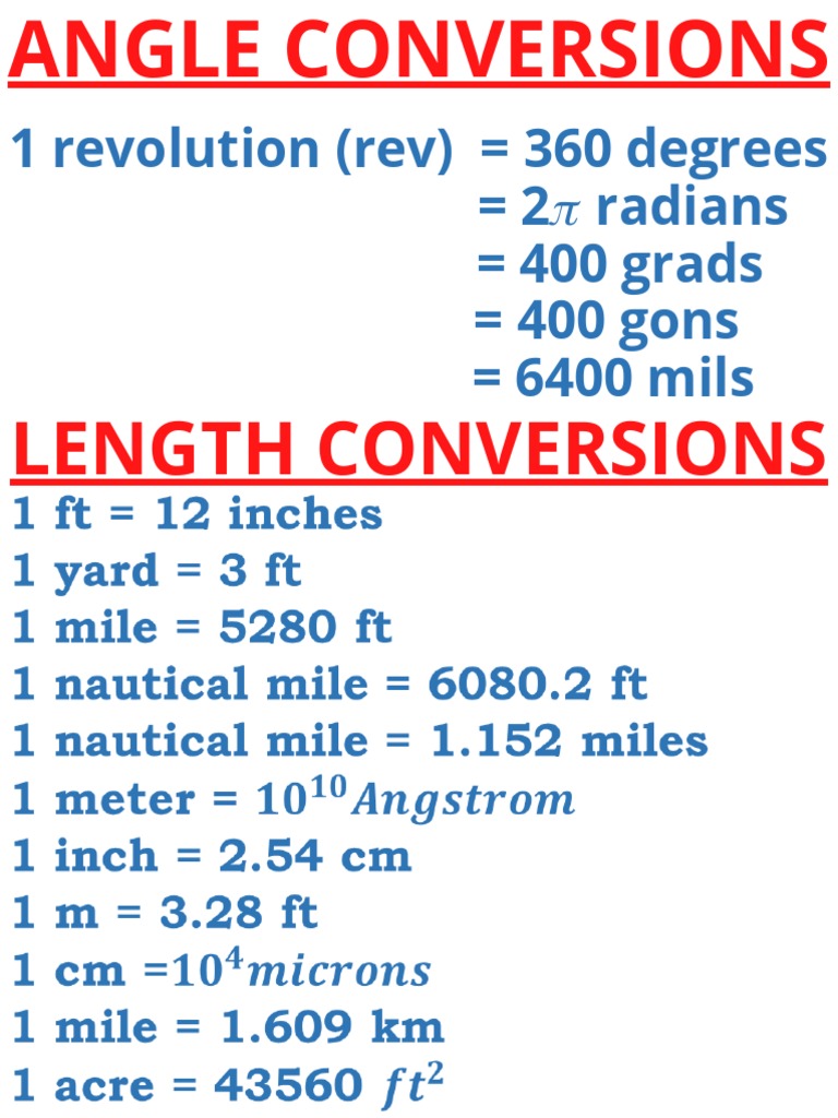 Angle Conversion and Constants Guide | PDF