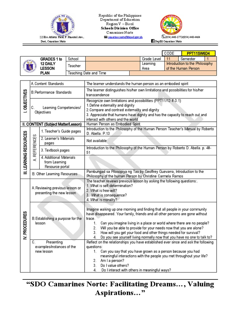 Intro To Philo DLP wk6 Day4 | PDF | Learning | Teachers