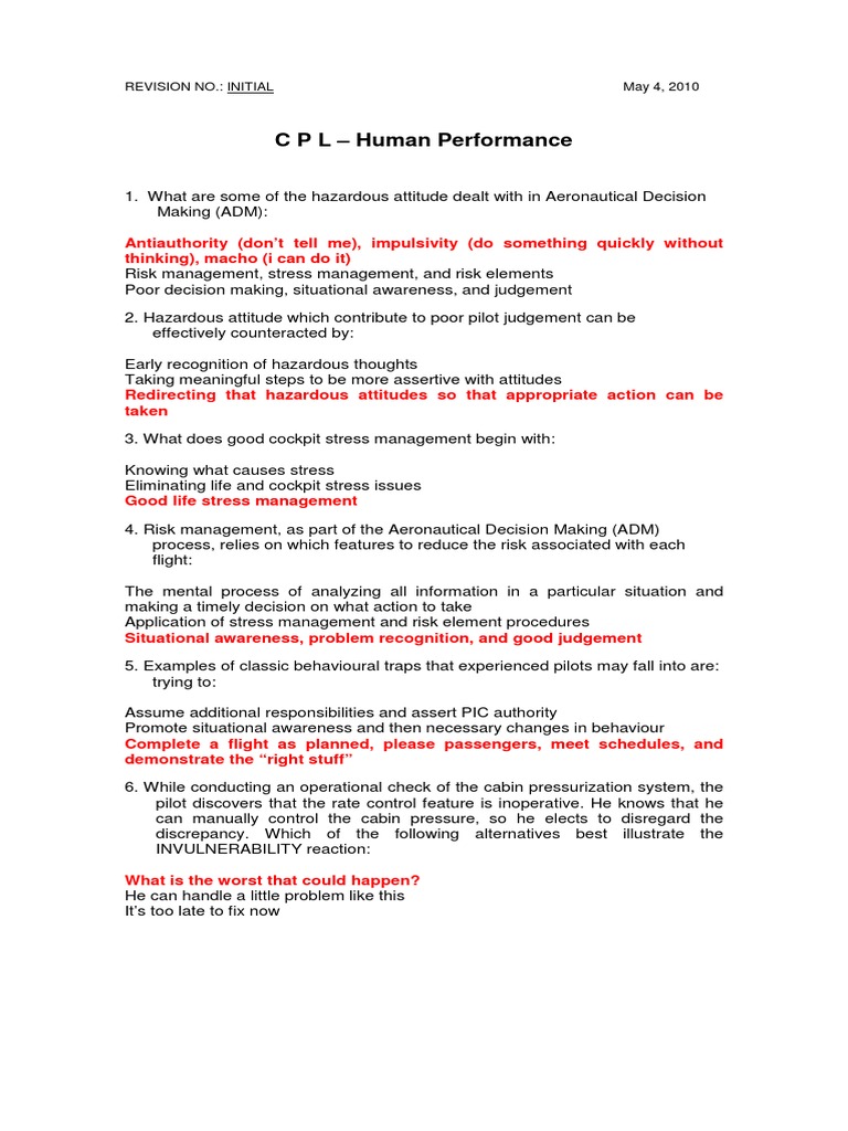 CPL Human Performance 2 | PDF | Breathing | Decision Making