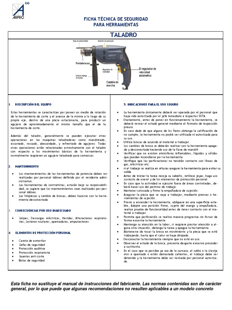 Anexo 3.ficha Técnica Taladro | PDF