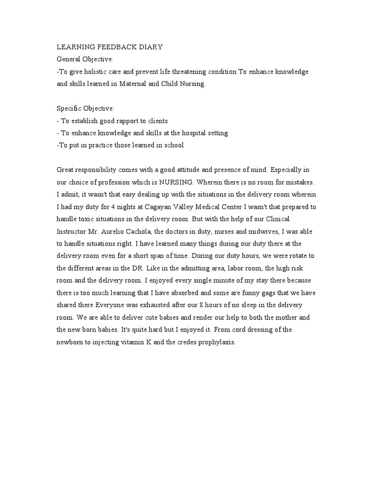 Learning Feedback Diary Sample | PDF