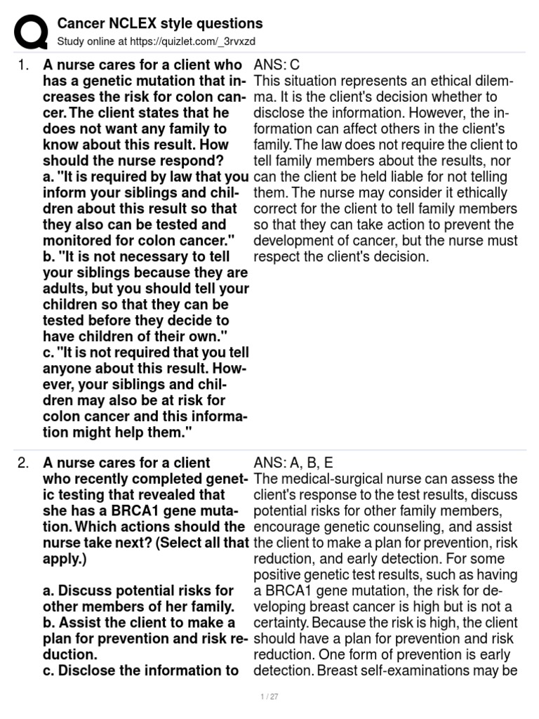 Cancer NCLEX Style Questions | Download Free PDF | Chemotherapy | Cancer