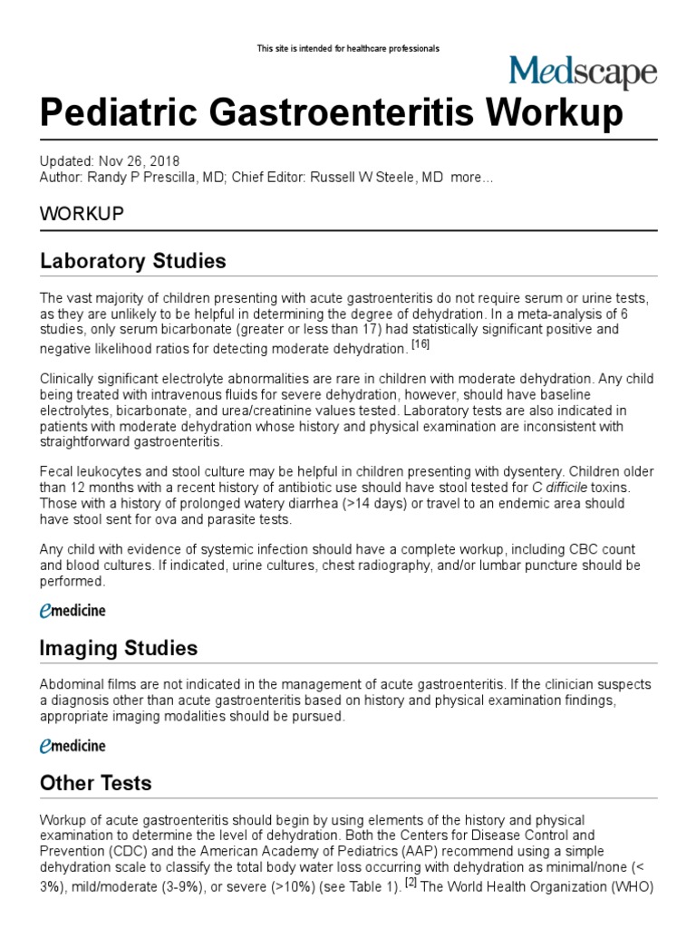 Pediatric Gastroenteritis Workup - Laboratory Studies, Imaging Studies ...