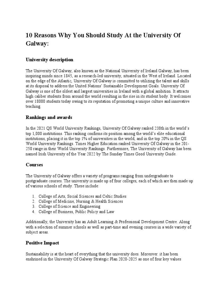 10 Reasons Why You Should Study at The University of Galway | PDF ... 10 Reasons Why You Should Study at The University of Galway | PDF ...