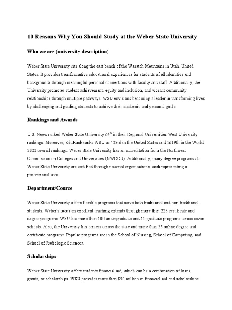 10 Reasons Why You Should Study at The Weber University | PDF ...