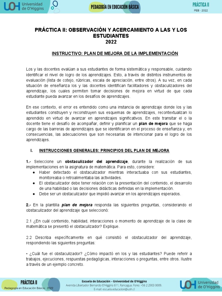 Plan de Mejora de La Implementaci N Instructivo y R Brica Pii Peb 2022 | PDF | Método de ...