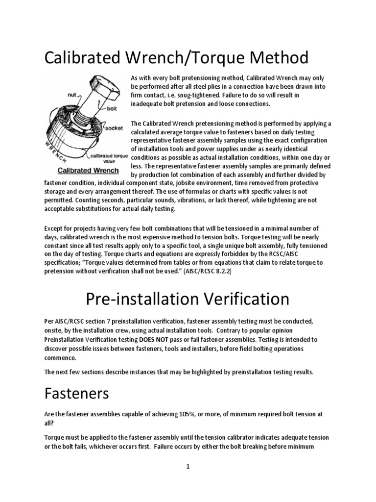 Calibrated Wrench Fastener Method | PDF | Screw | Mechanical Engineering