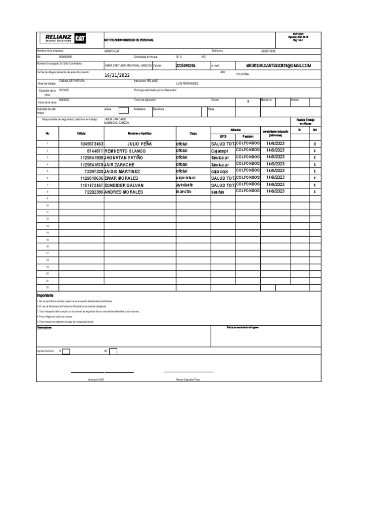 Solicitud de Ingreso de Personal Por Planilla Personal | PDF