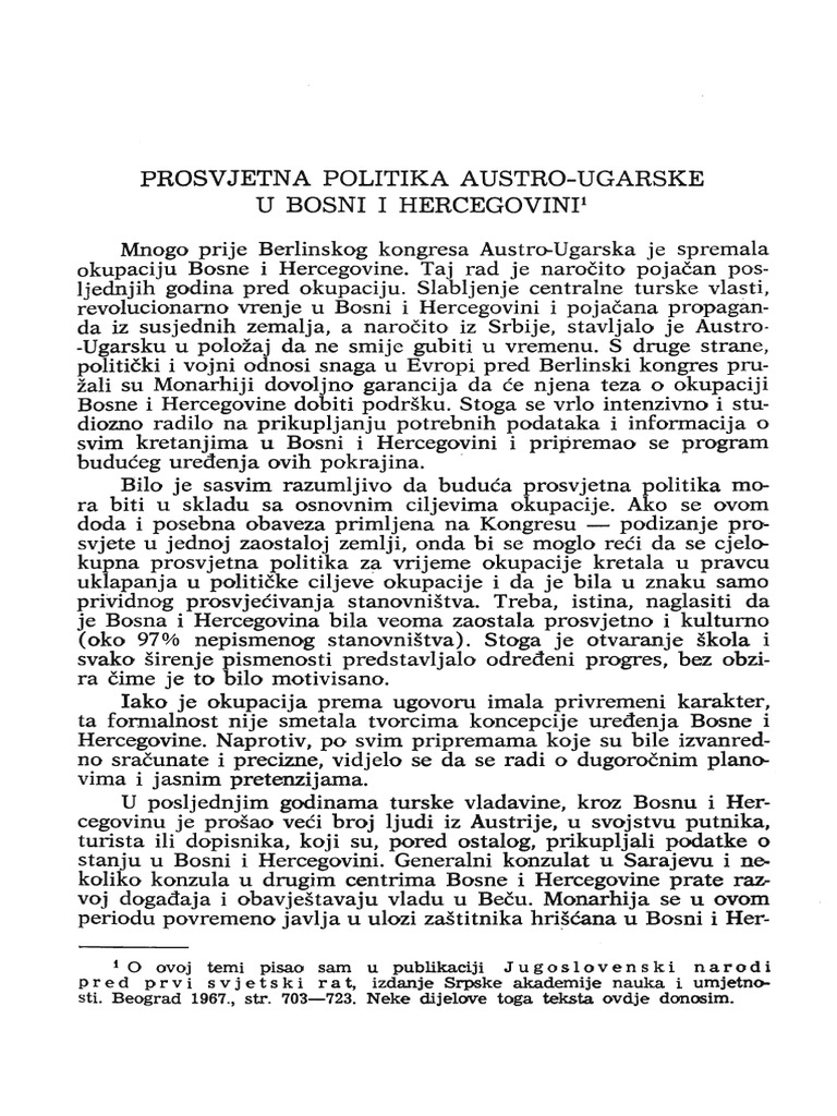 Mitar Papic - Skolstvo U Bosni I Hercegovini (Odlomak) | PDF
