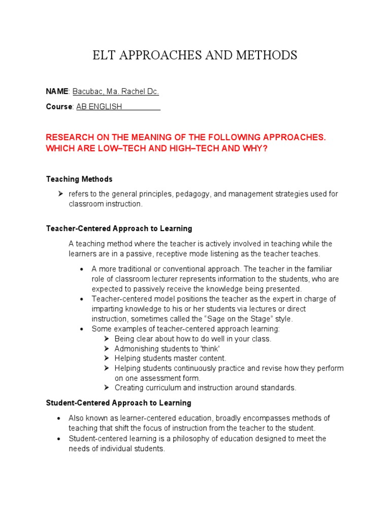 Elt Approaches and Methods | PDF | Self-Improvement