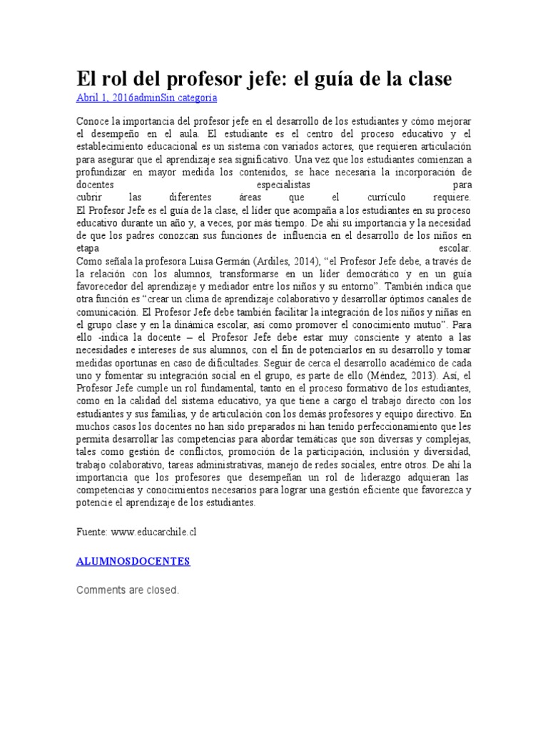 El Rol Del Profesor Jefe | PDF | Maestros | Método de enseñanza