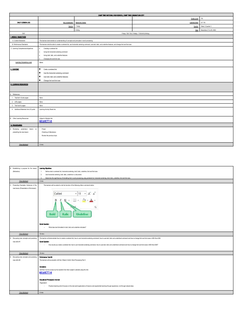Week 3 ICT7 and 8 - DLL Nov 21 To 25, 2022 | PDF