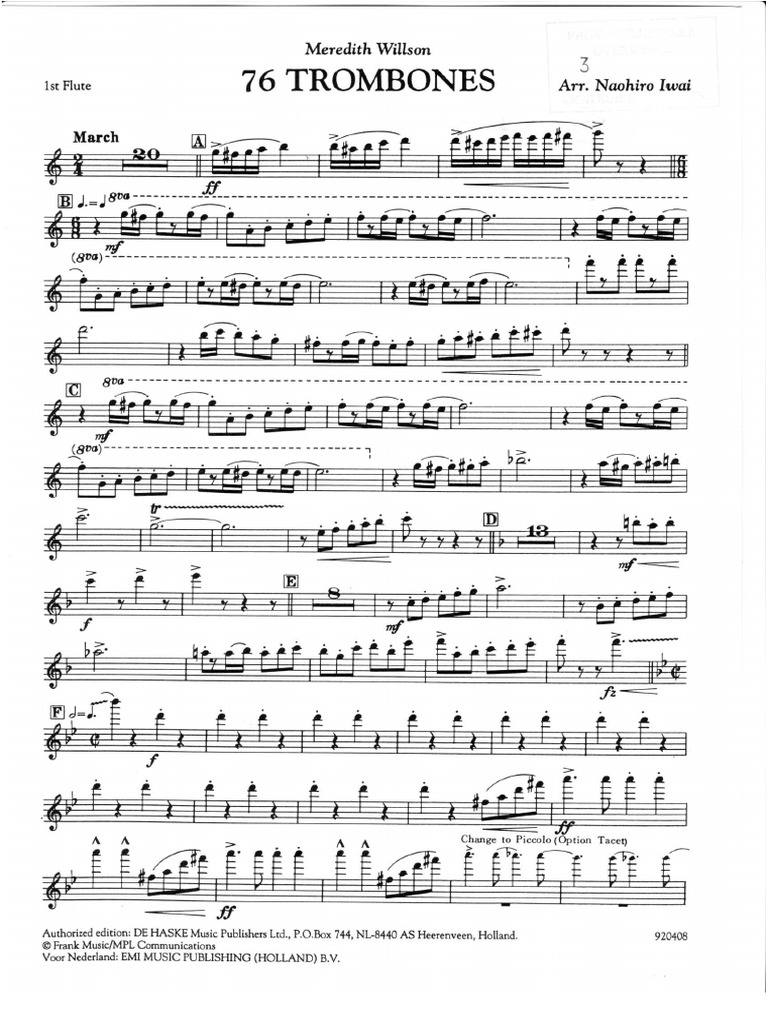 76 Trombones Iwai Fluit 1 | PDF