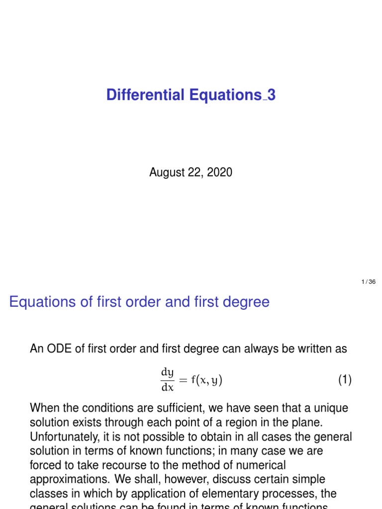 DE Lecture 3 New Handout | PDF | Equations | Elementary Mathematics