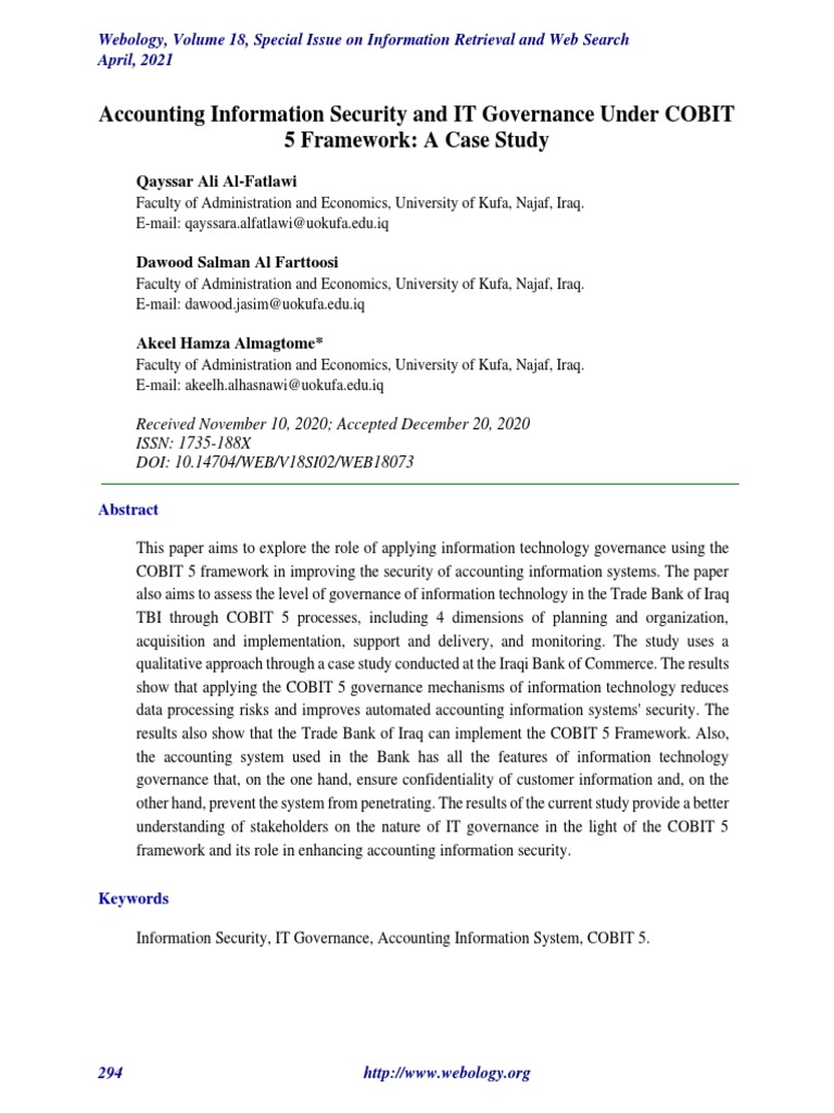 COBIT 5 Framework for Accounting Security | PDF | Governance | Internal ...