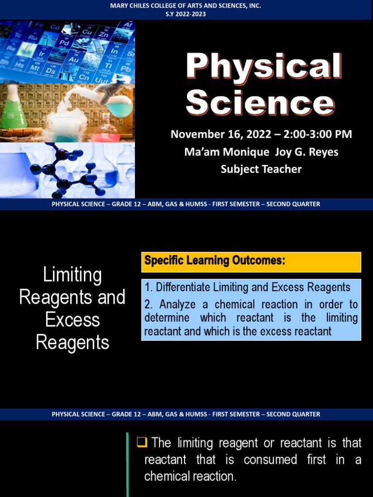 Limiting and Excess Reactants | PDF | Mole (Unit) | Metrology