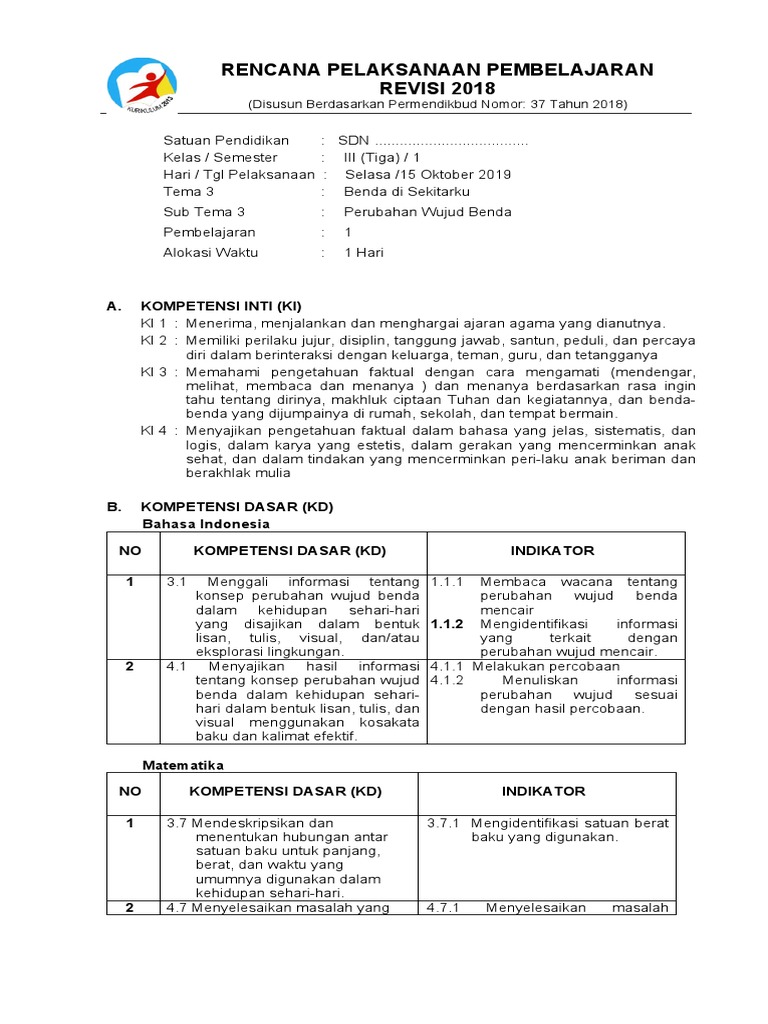 RPP K3 Tema 3 ST 3 Rev. 2018 | PDF