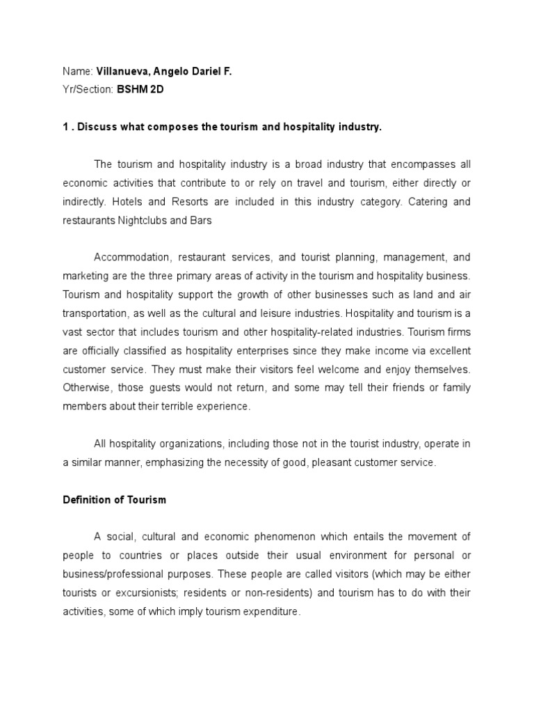 Assignment #1 - VILLANUEVA, ANGELO | PDF | Tourism | Hotel