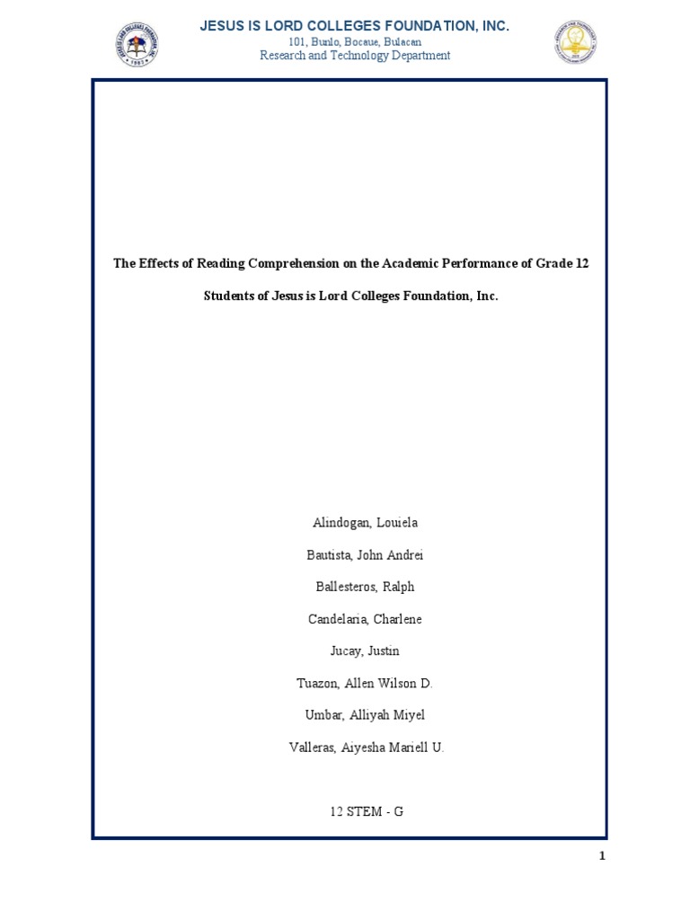 REVISED - The Effects of Reading Comprehension On The Academic ...