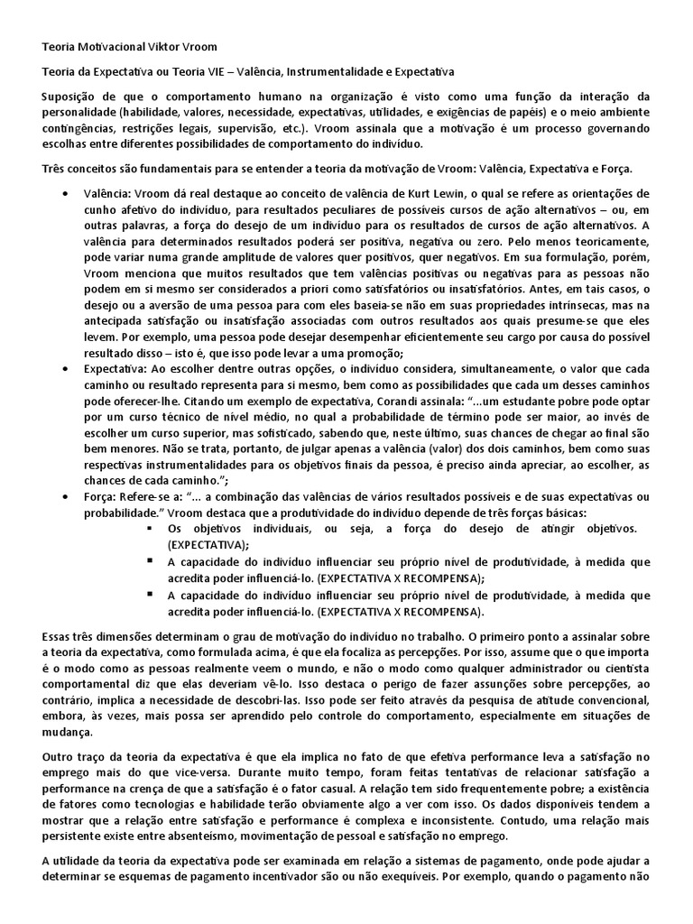 Teoria VIE de Motivação de Vroom | PDF | Motivação | Motivacional